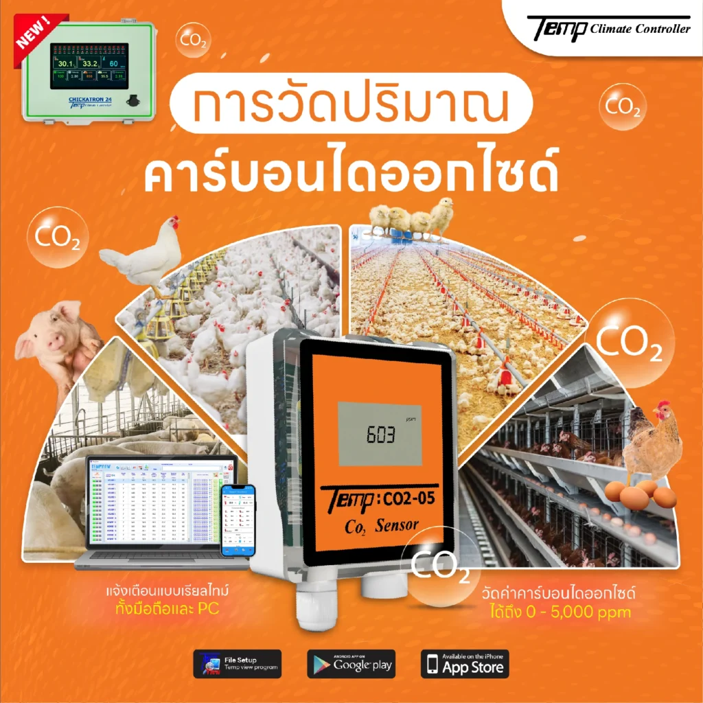 เซนเซอร์ CO₂ เพื่อการจัดการอากาศในโรงเรือนเลี้ยงไก่ Temp Climate ...